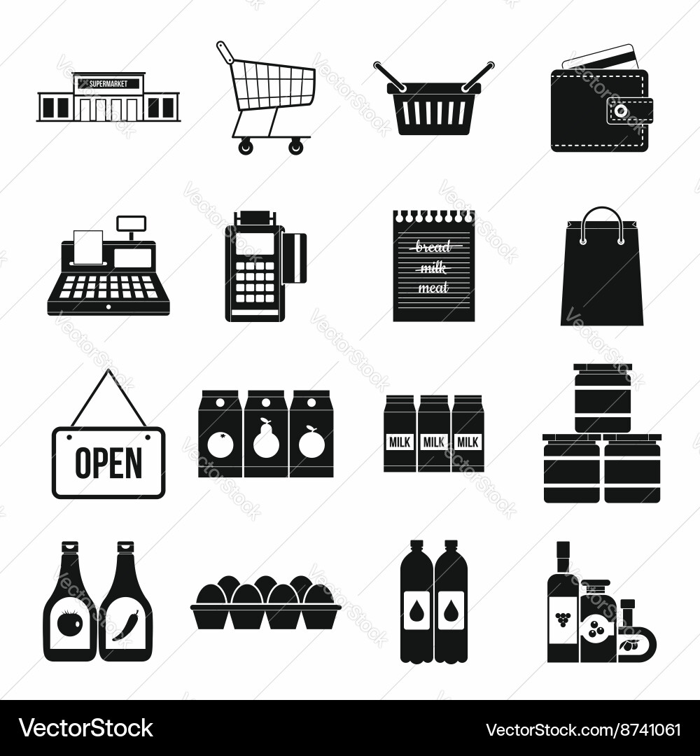 Supermarket icons set simple style Royalty Free Vector Image