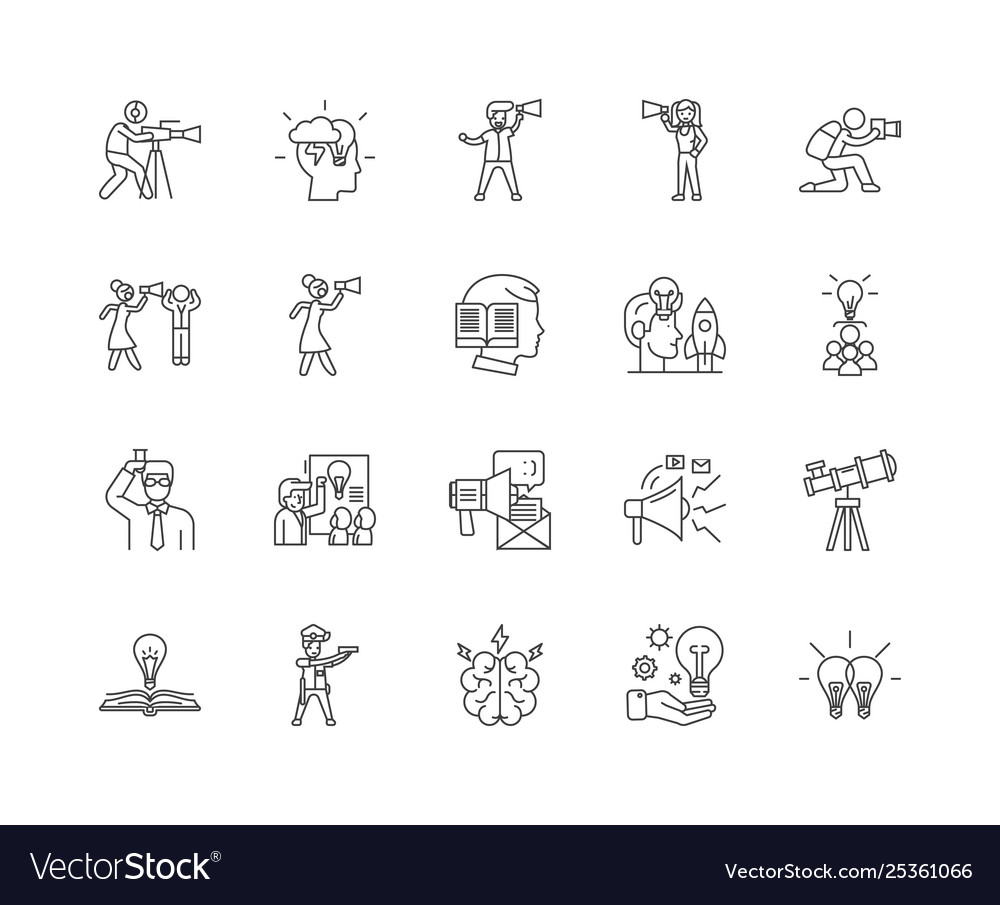 Attention line icons signs set outline Royalty Free Vector