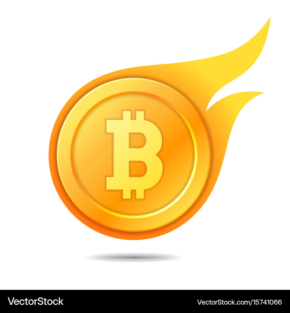 Flaming bitcoin symbol icon sign emblem Royalty Free Vector