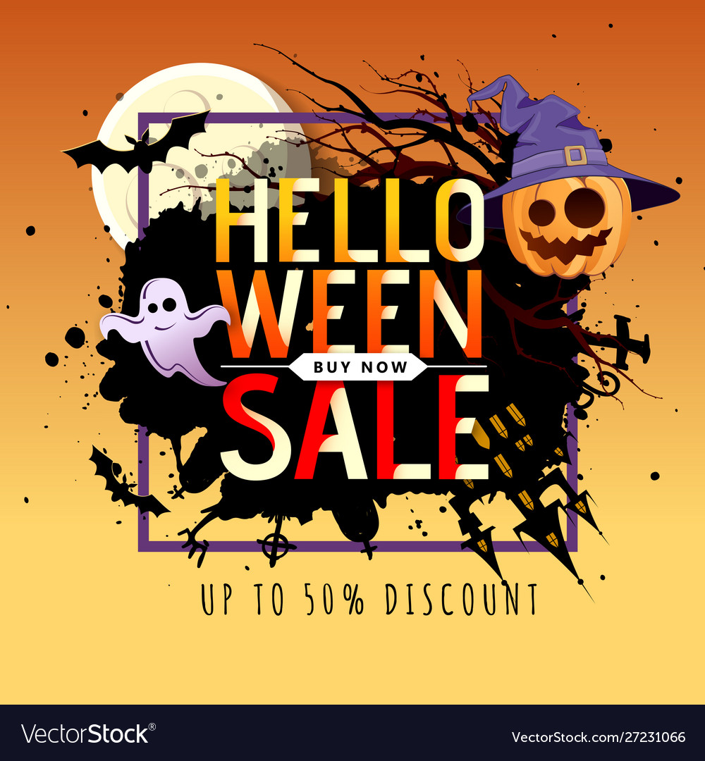 Halloween big sale poster with jack o lantern Vector Image
