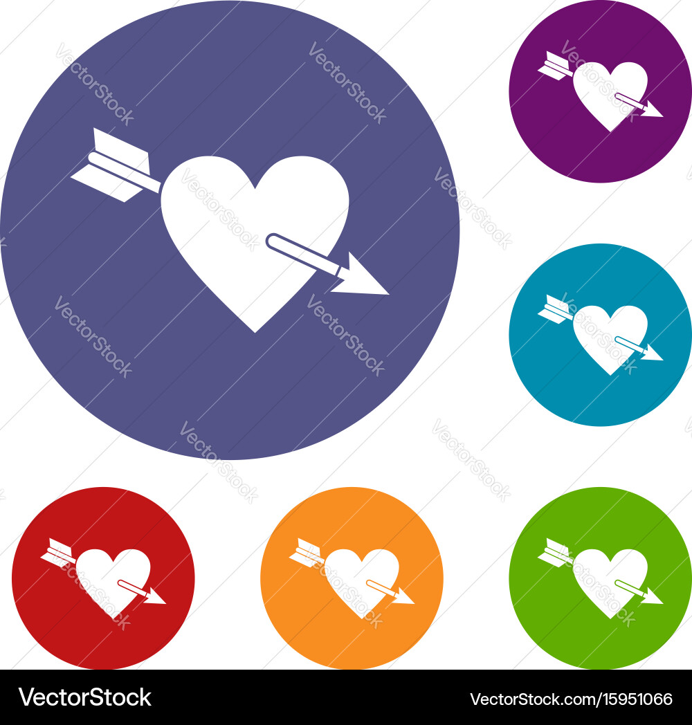 Heart with arrow icons set Royalty Free Vector Image