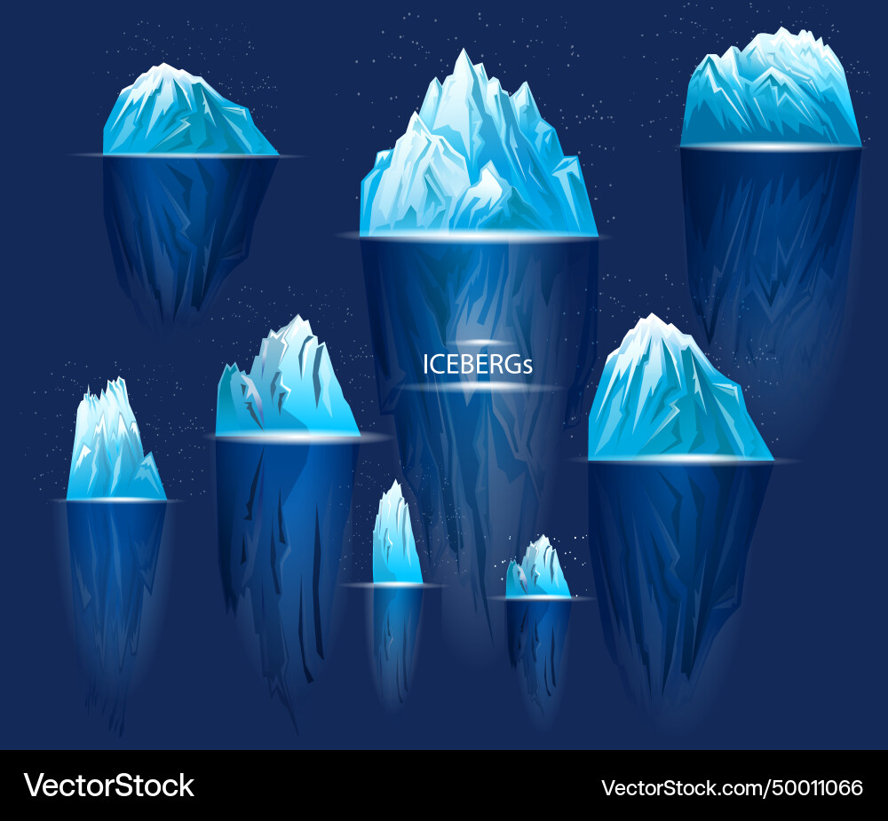 Icebergs set cold frozen blocks ice mountain Vector Image