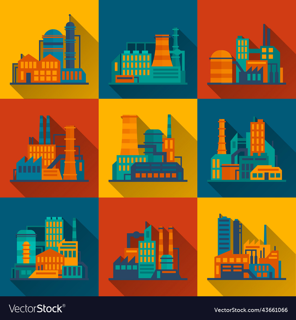 Industrial building icons set Royalty Free Vector Image Industrial building icons set Royalty Free Vector Image