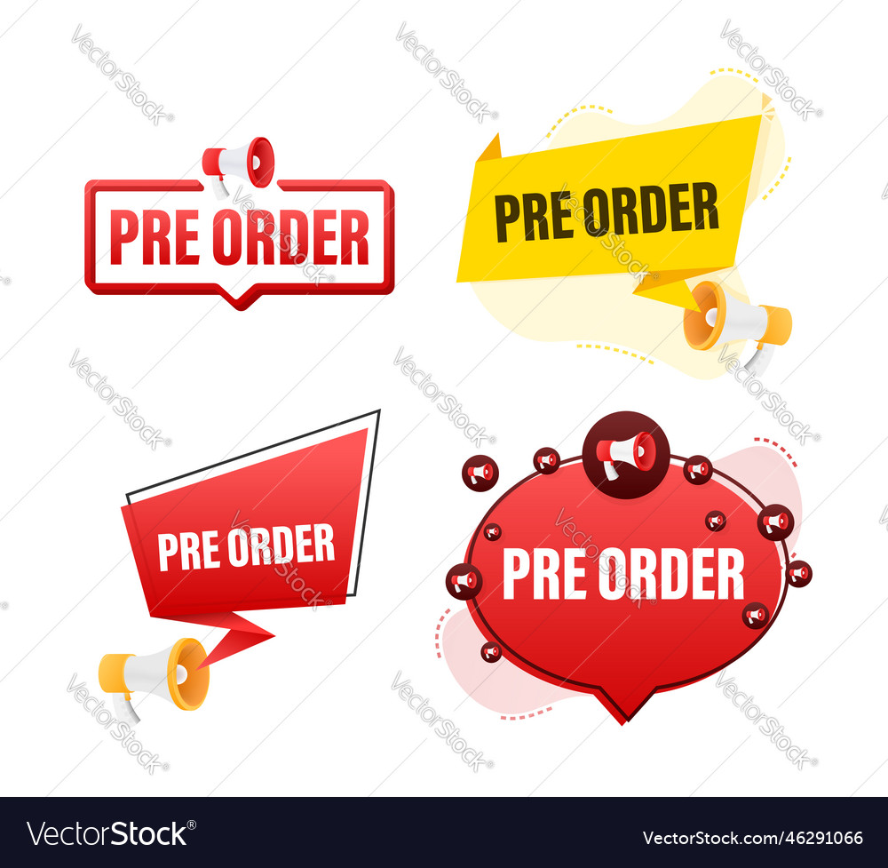 Megaphone label set with text pre order megaphone Vector Image Megaphone label set with text pre order megaphone Vector Image