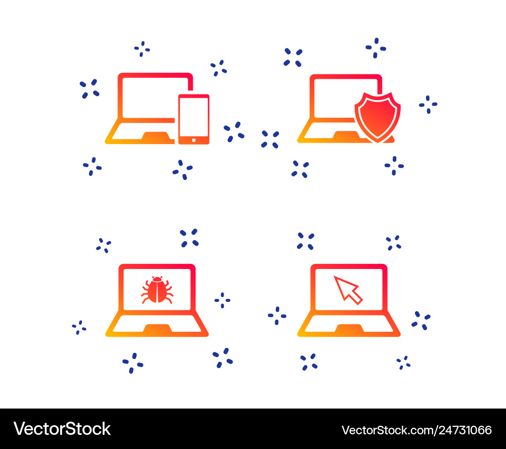 Notebook laptop pc icons virus or software bug Vector Image