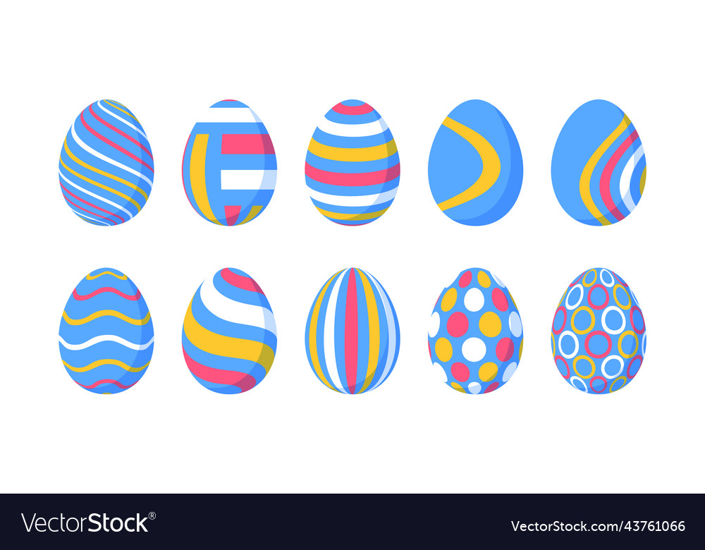 Set of 10 color easter eggs with pattern design Vector Image