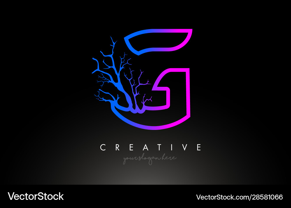 Tree letter g design logo with purple blue tree Vector Image