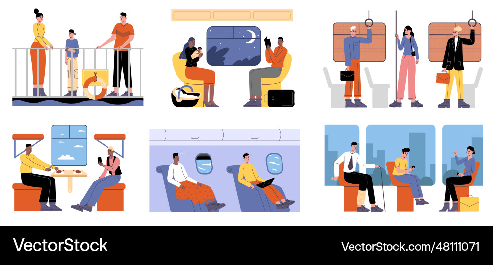 Cartoon passengers people going in public Vector Image