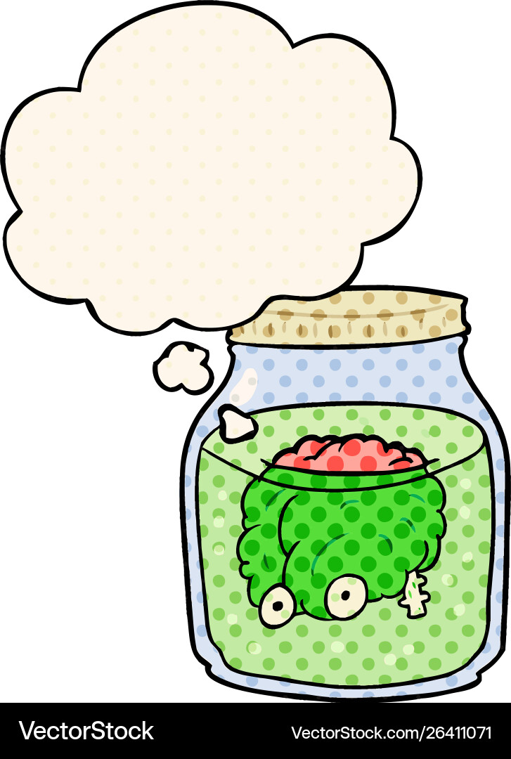 Cartoon spooky brain in jar and thought bubble Vector Image