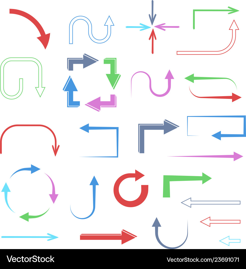 Colored flat arrows set of icons Royalty Free Vector Image