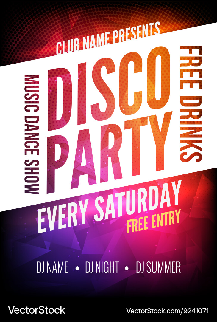 Disco party poster template night dance party Vector Image