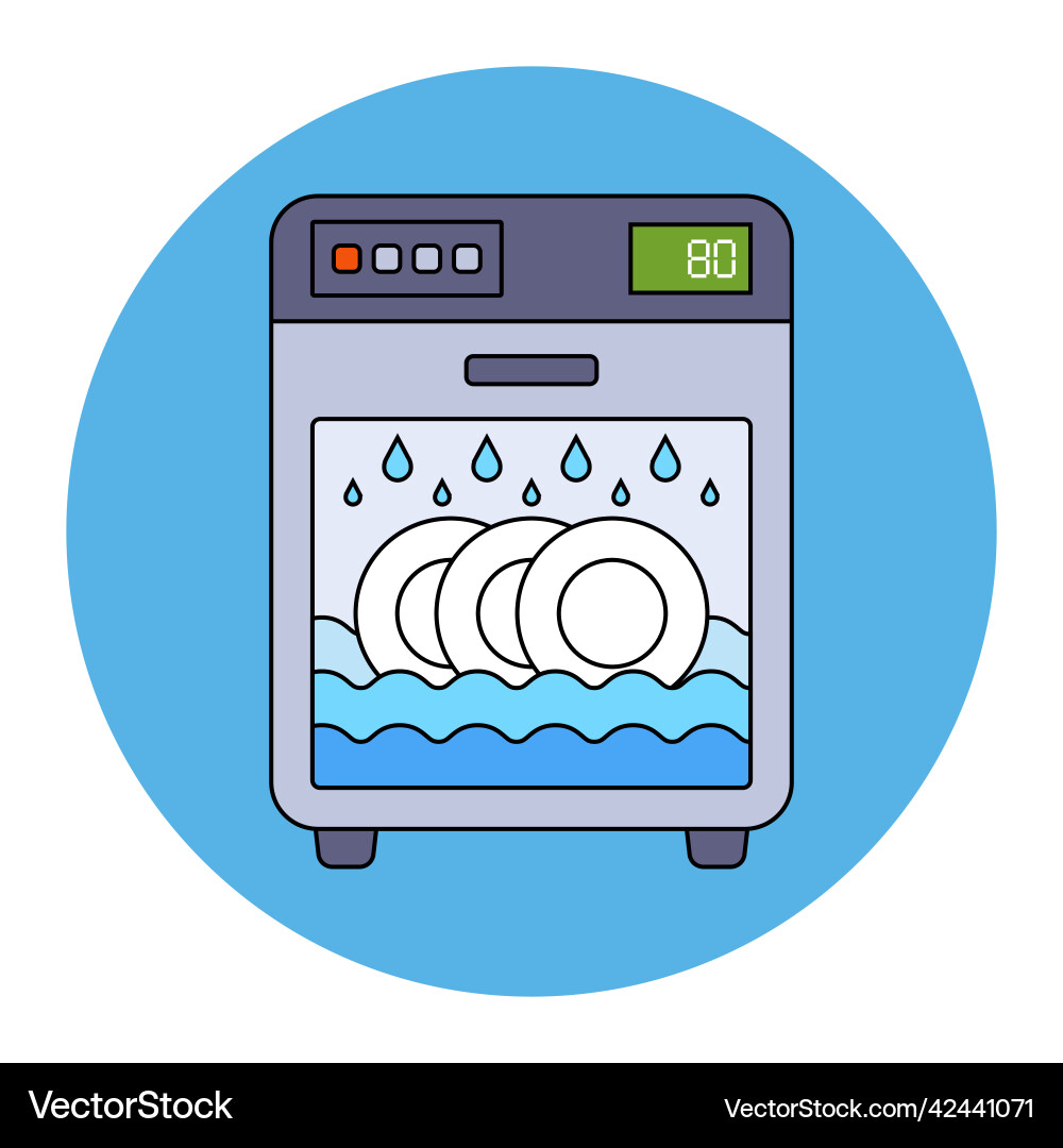 Dishwasher washes the plates with water Royalty Free Vector