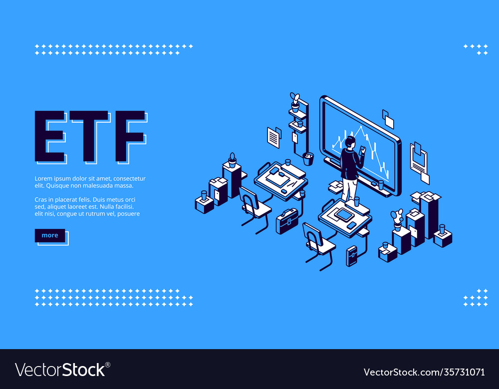 Etf isometric landing page exchange traded fund Vector Image Etf isometric landing page exchange traded fund Vector Image