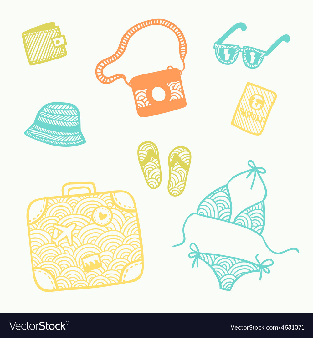 Hand drawn doodle travel set Royalty Free Vector Image