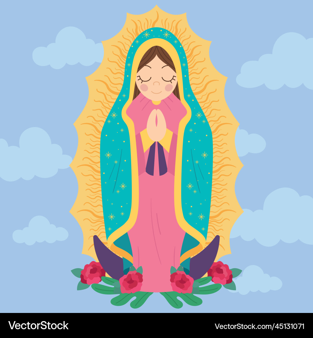 Isolated cute virgin mary character with flora Vector Image