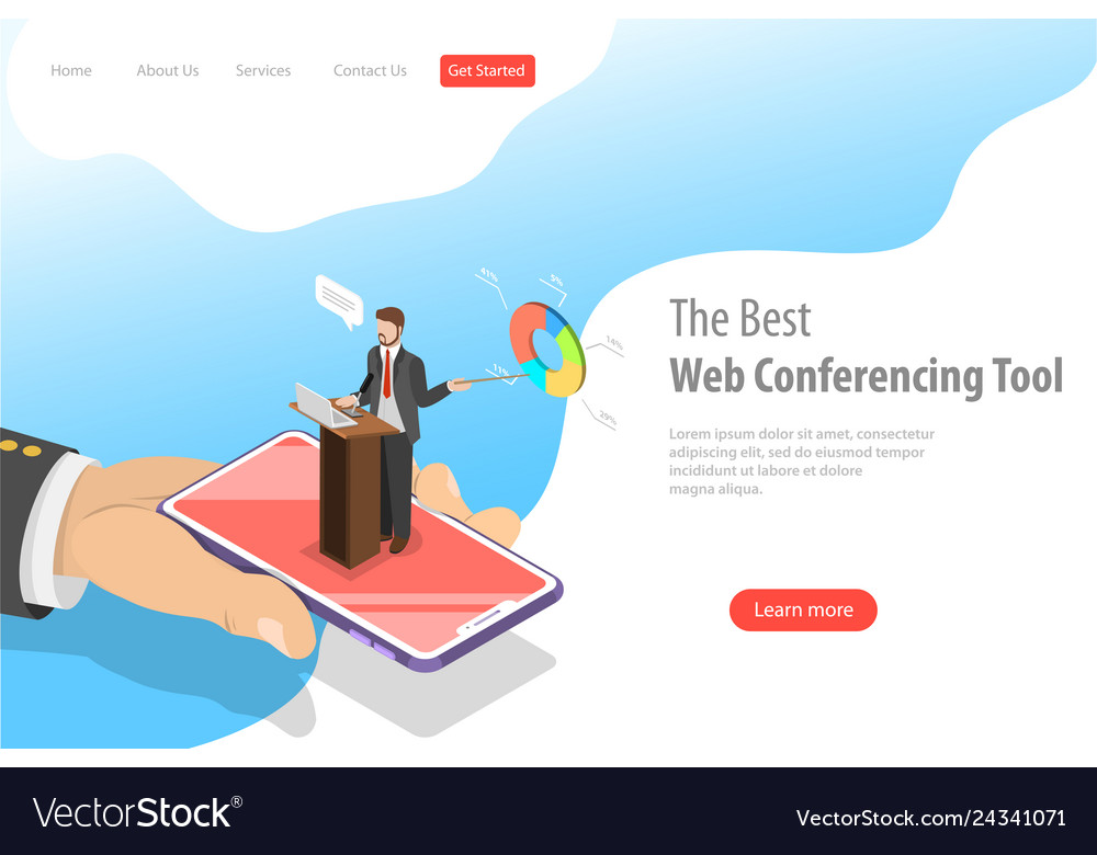 Isometric Flat Landing Pate Template Of Royalty Free Vector