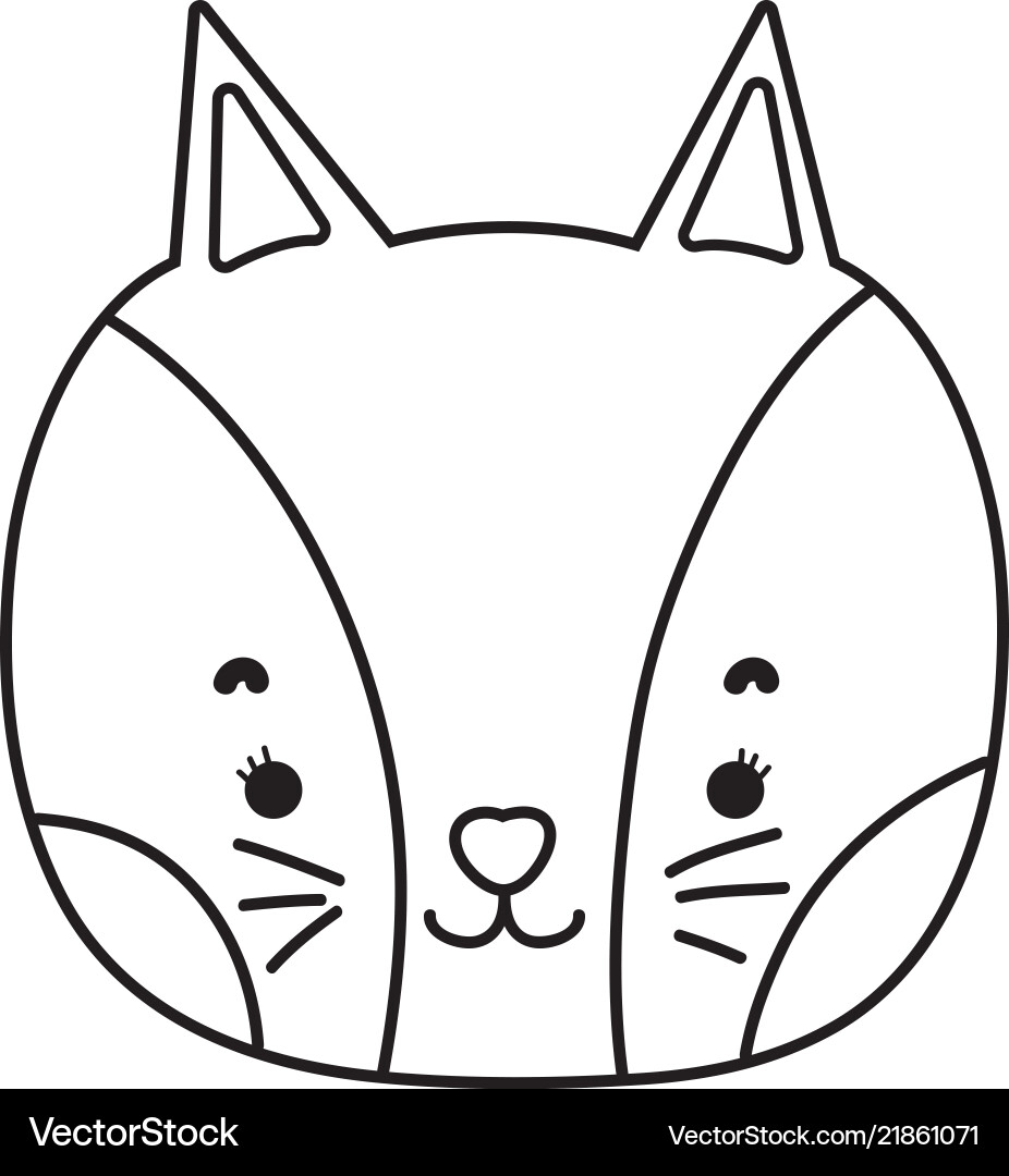 Outline adorable cat head nice animal Royalty Free Vector