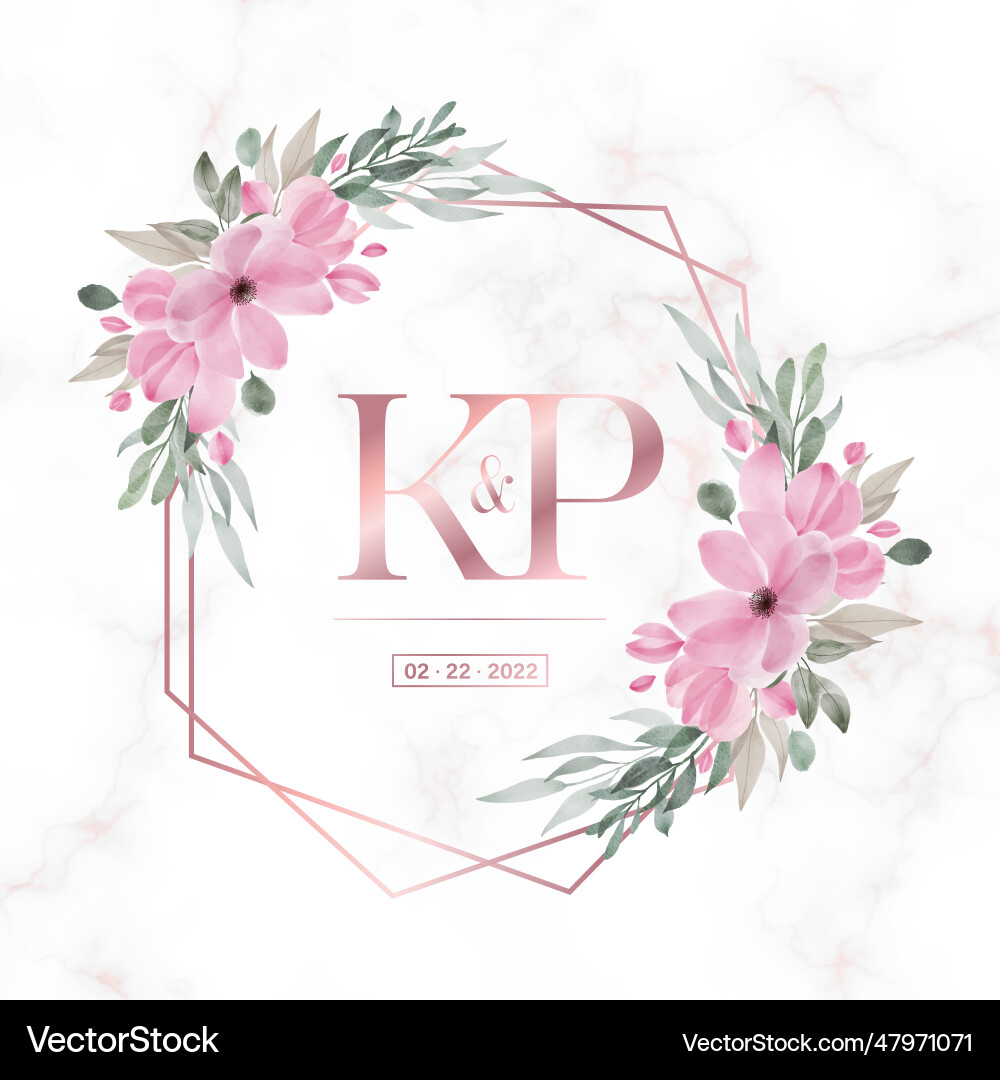 Rose gold circle frame with floral on marble Vector Image