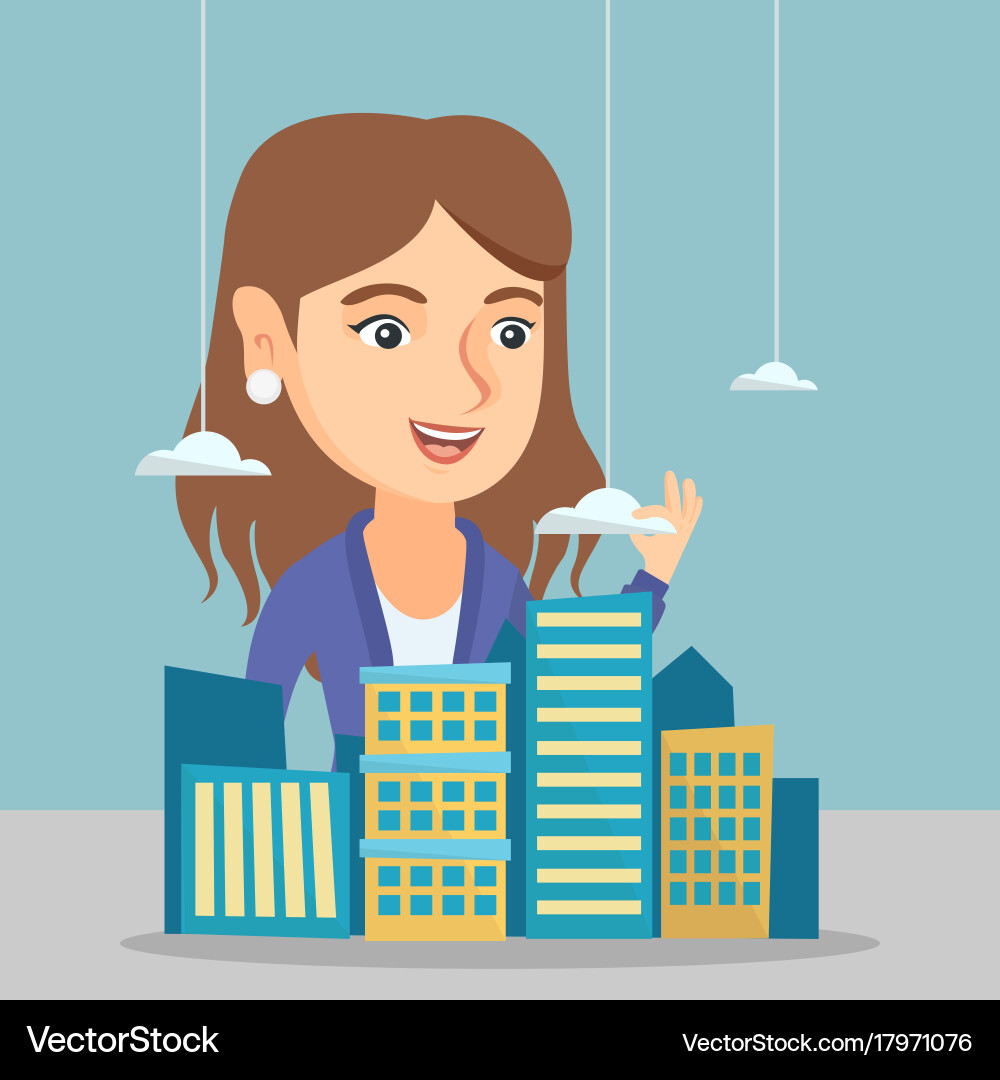 Caucasian sales manager presenting city model Vector Image