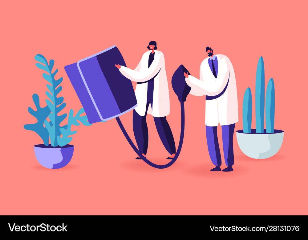 Doctors man woman hold huge digital device Vector Image