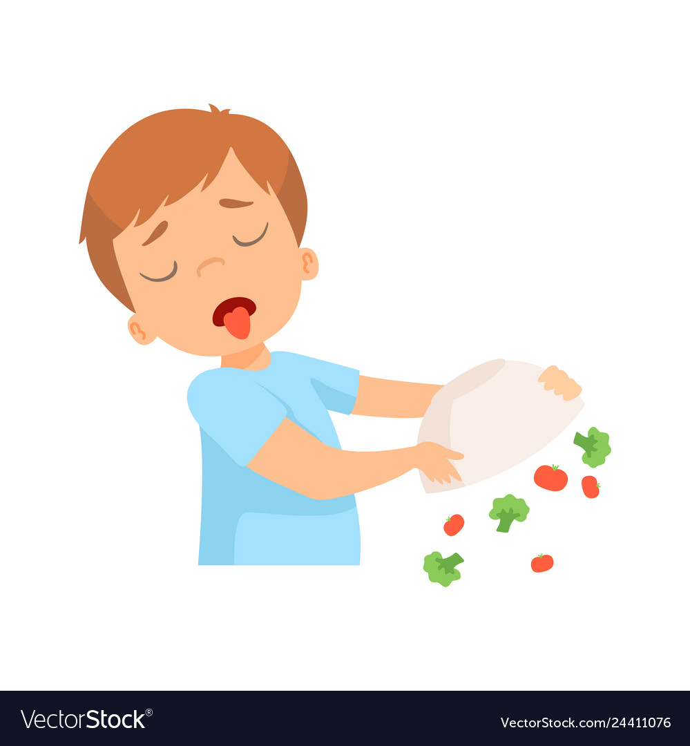 Little Boy Refusing To Eat Vegetables Kid Does Vector Image