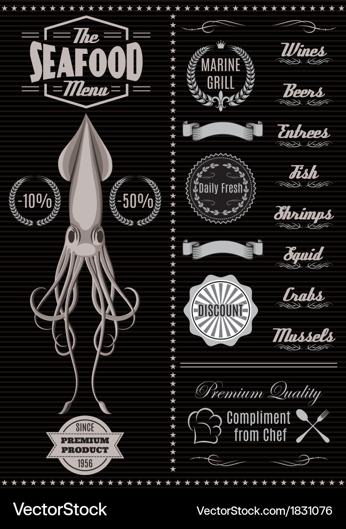 Menu template with mussels for seafood restaurant Vector Image