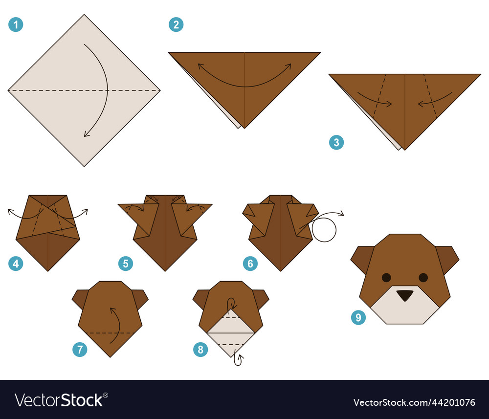 Origami tutorial scheme for kids bear Royalty Free Vector