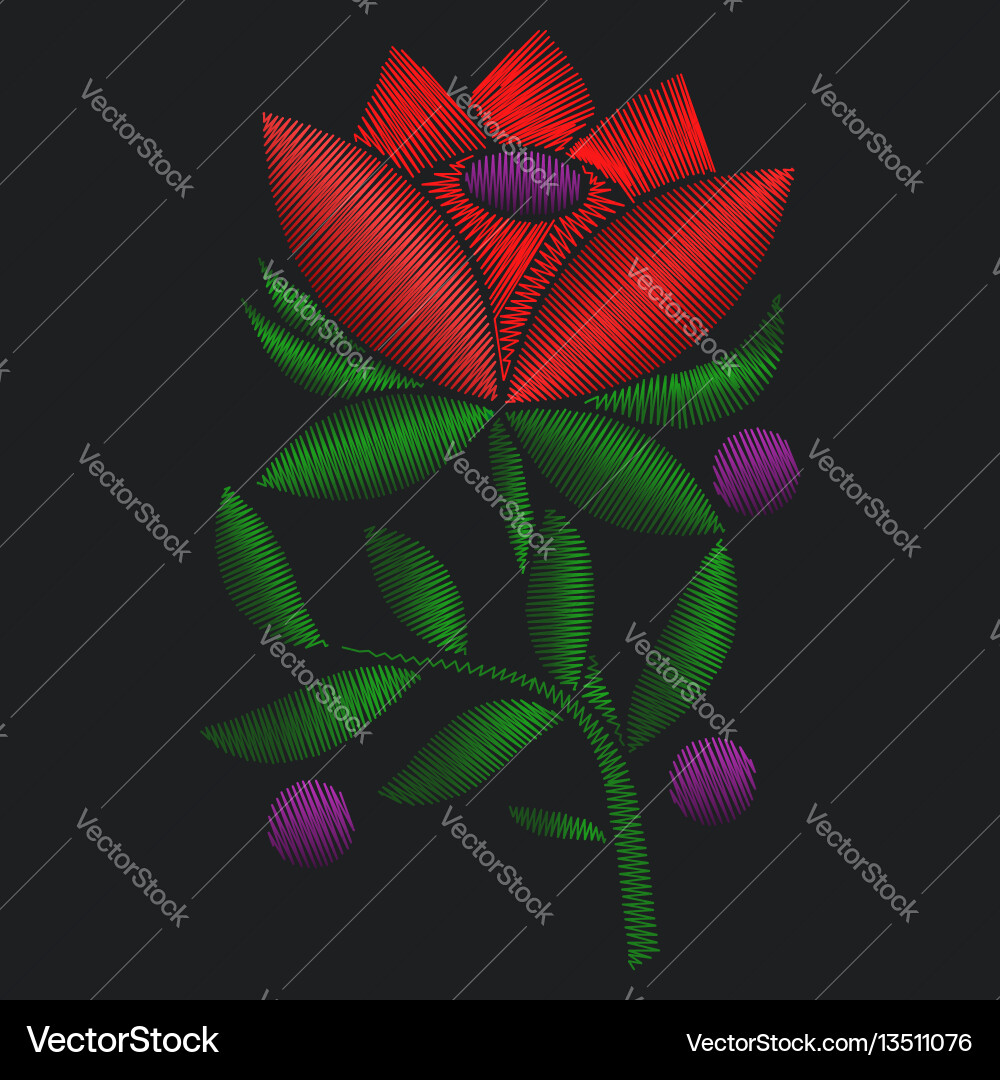 Red flower roses embroidery Royalty Free Vector Image