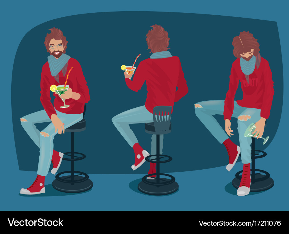 Set of guy with cocktail in different poses Vector Image