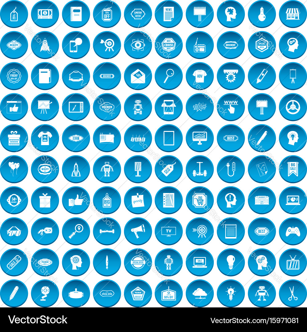 100 creative marketing icons set blue Royalty Free Vector
