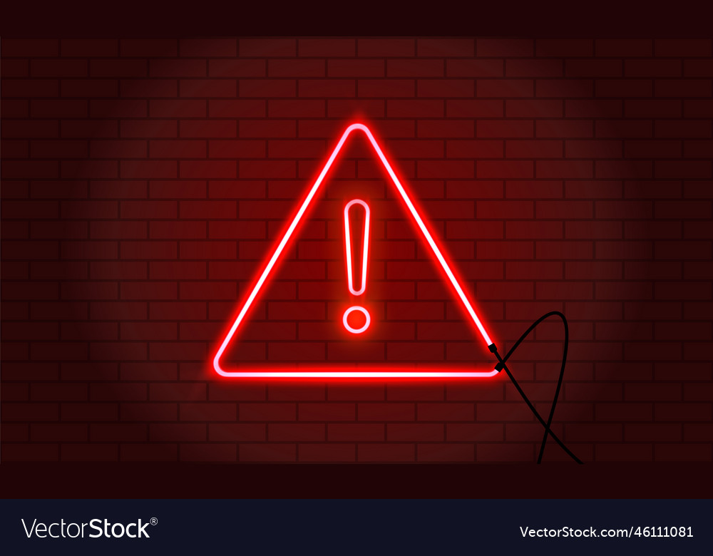 Attention danger hacking neon symbol on red brick Vector Image Attention danger hacking neon symbol on red brick Vector Image