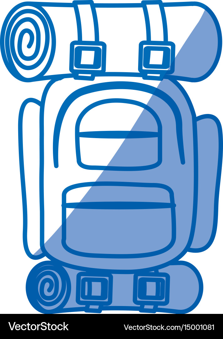 Blue shading silhouette of camping backpack Vector Image