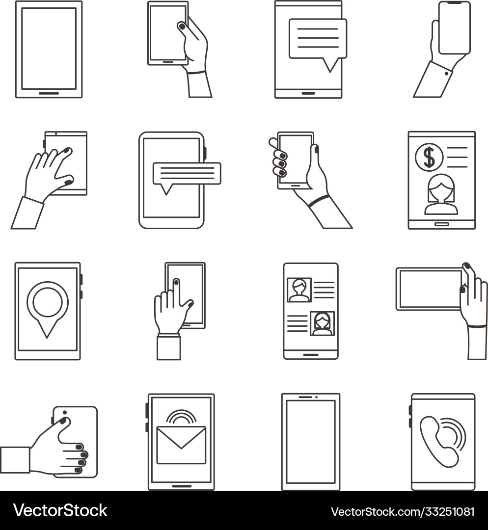 Bundle sixteen smartphones devices set Royalty Free Vector