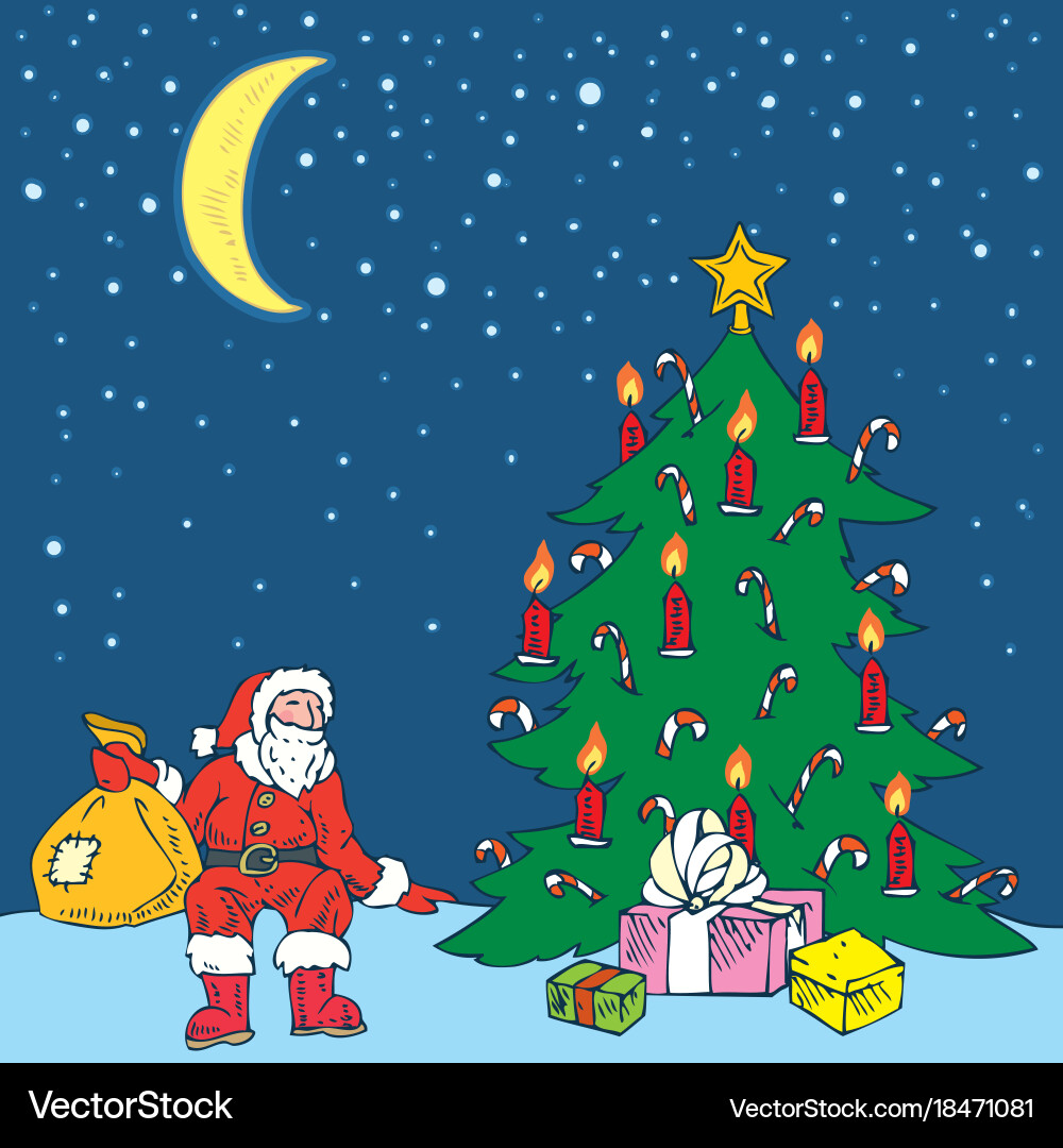 Christmas night and santa Royalty Free Vector Image