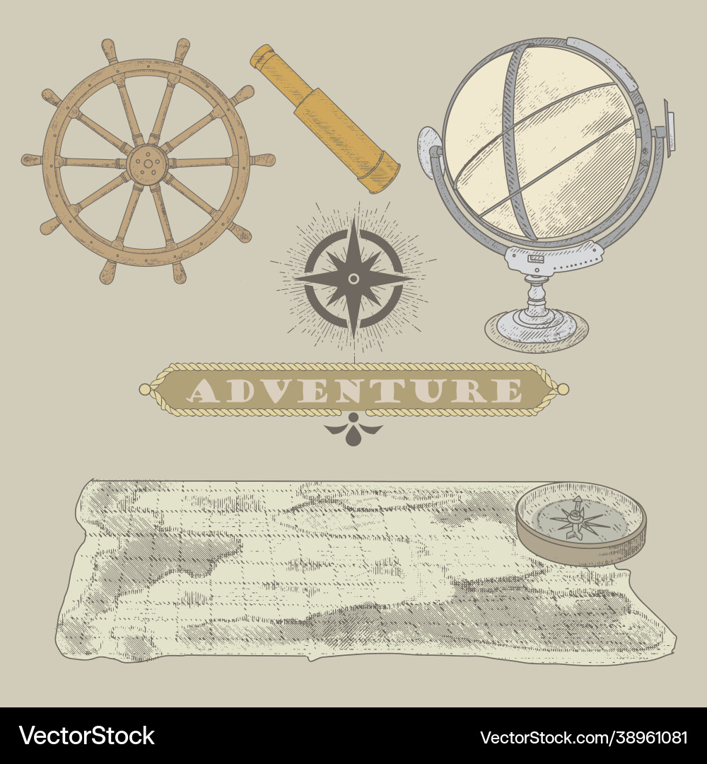 Frame from a marine set in an engraved style Vector Image