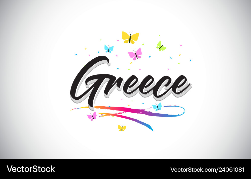 Greece handwritten word text with butterflies Vector Image