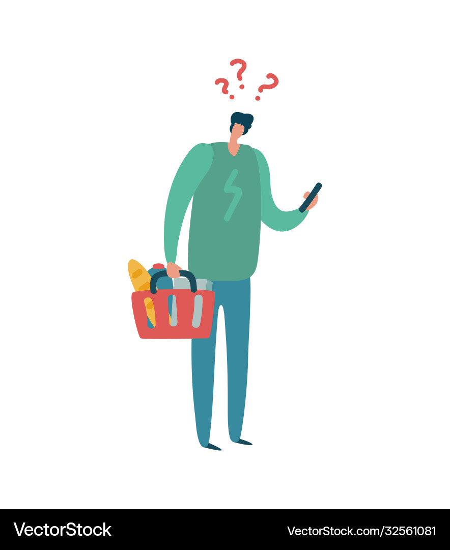 Man shopping male character with question mark Vector Image