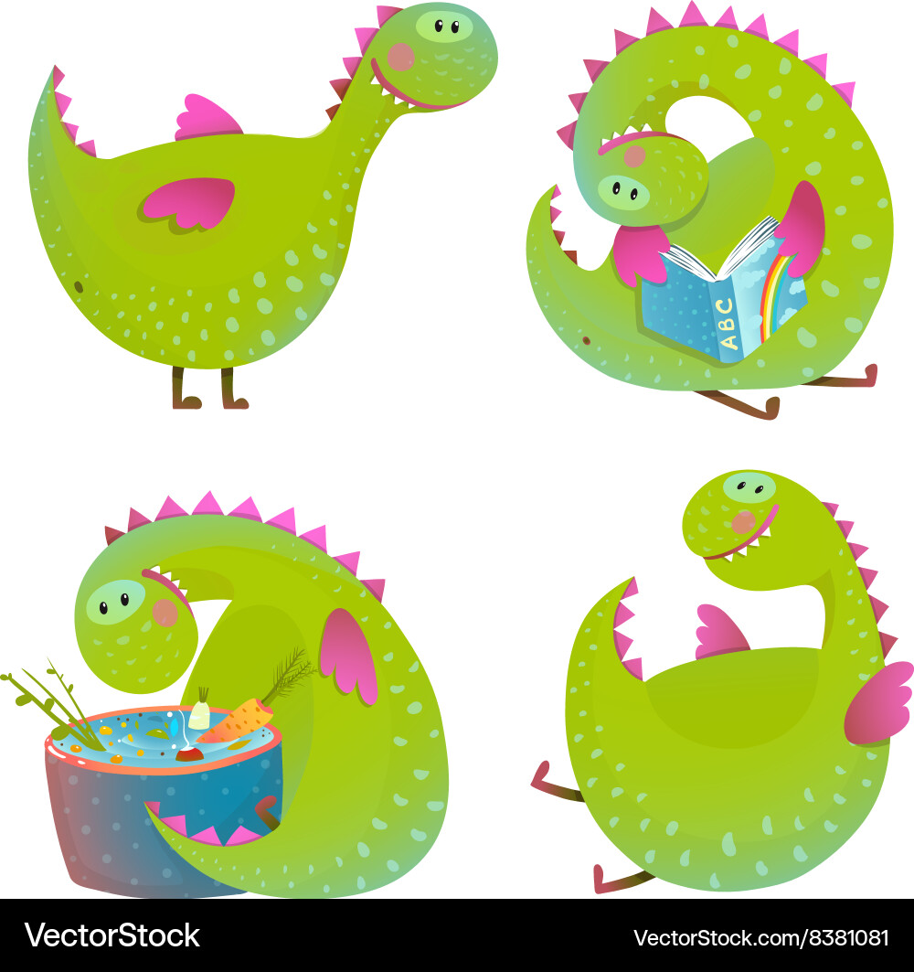 Set of fun cartoon dragons Royalty Free Vector Image