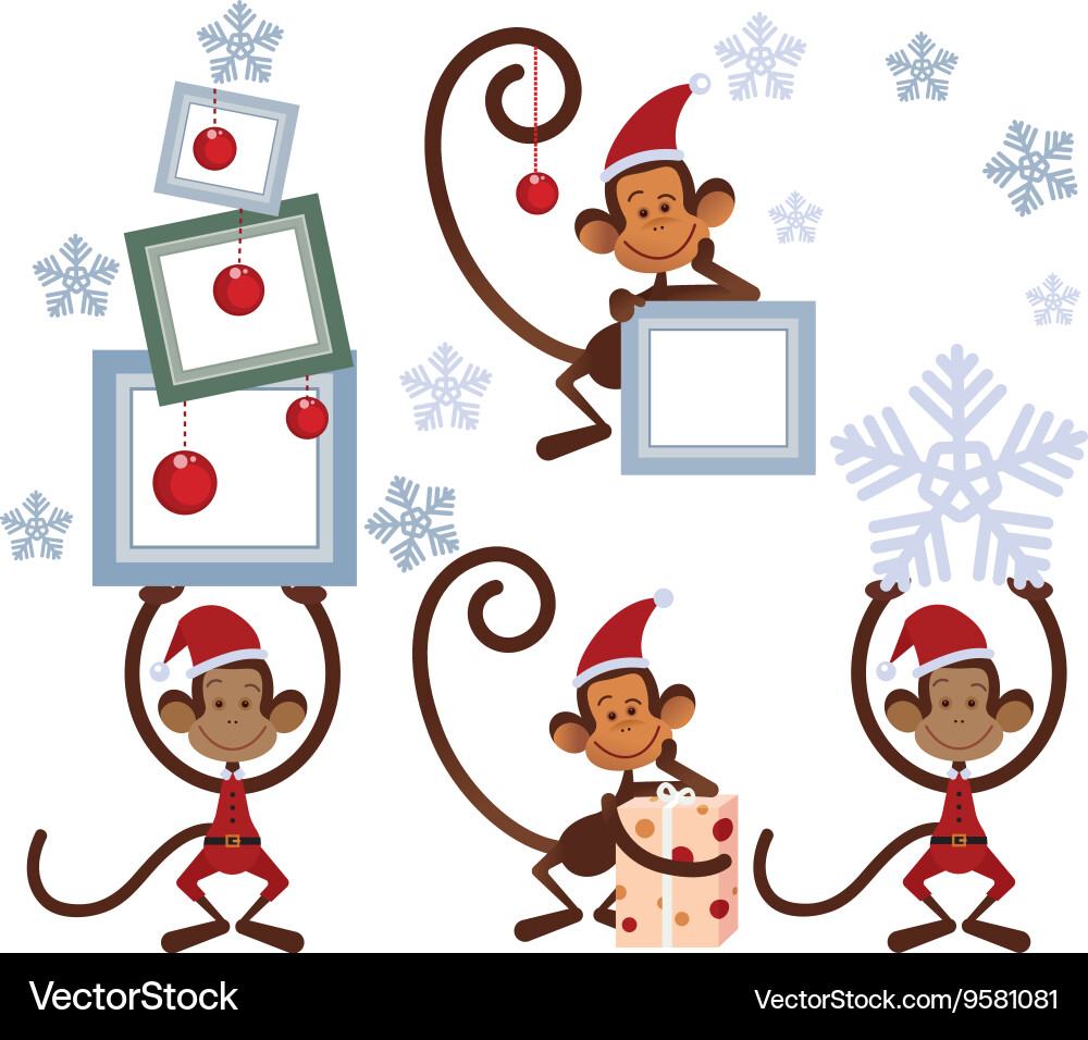 Set of merry christmas monkey Royalty Free Vector Image