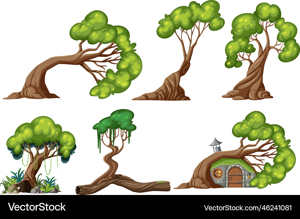 Set of tree and house Royalty Free Vector Image