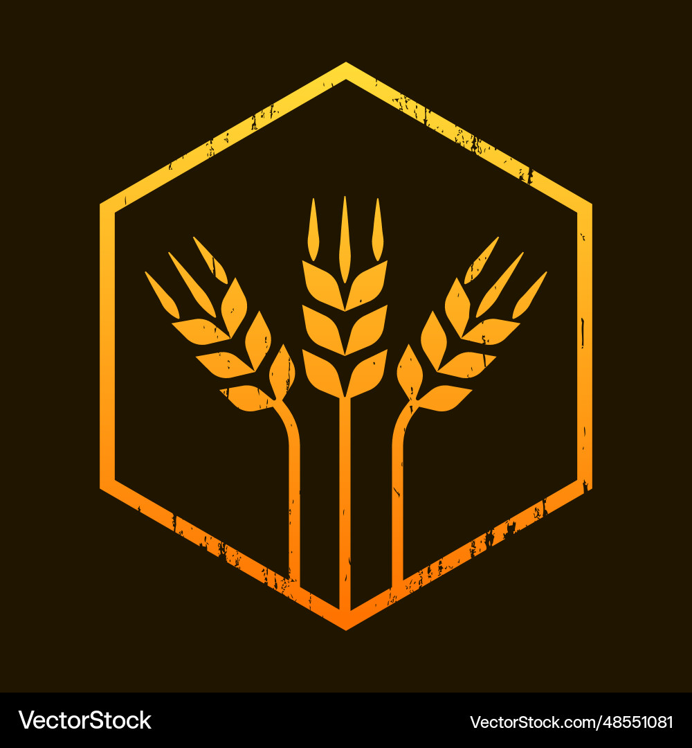 Three ears of wheat in hexagon frame Royalty Free Vector
