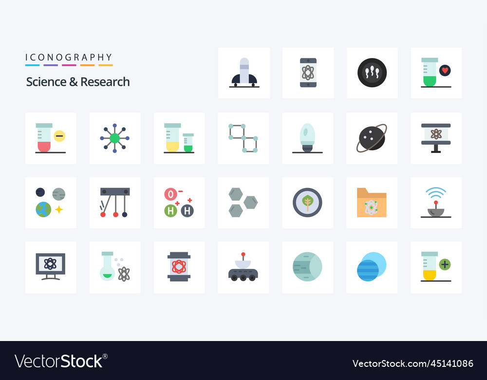 25 science flat color icon pack Royalty Free Vector Image