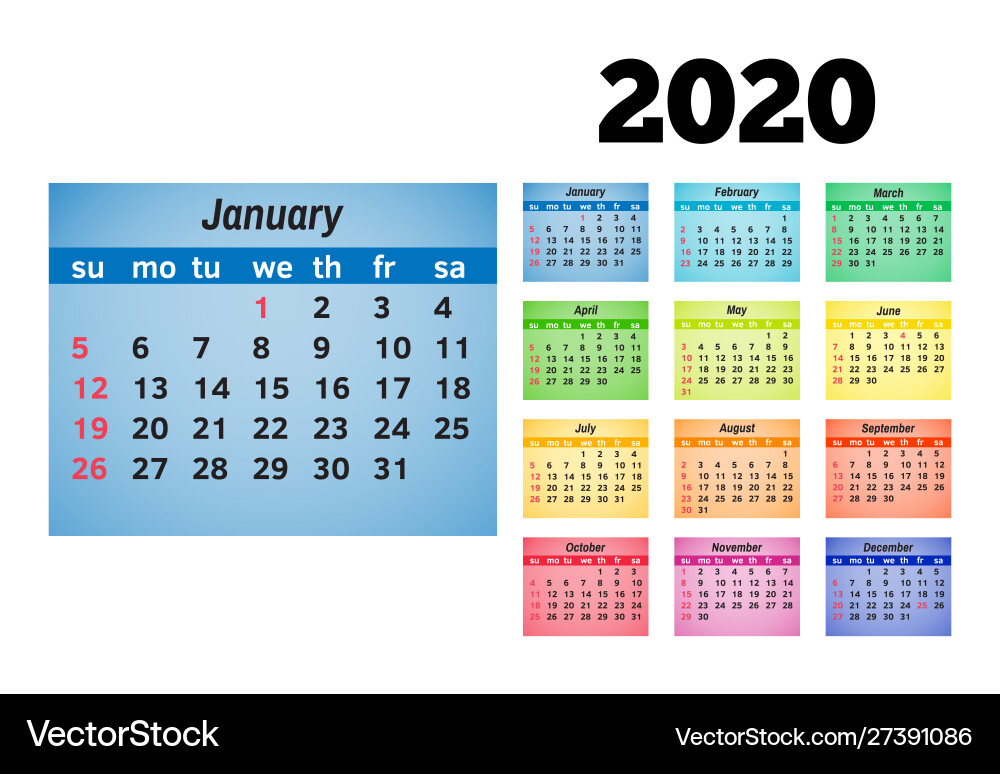 Calendar for 2020 isolated on a white background Vector Image