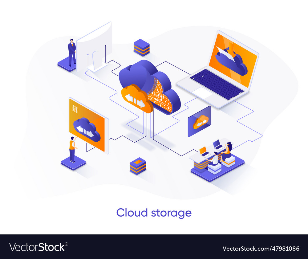 Cloud storage isometric web banner secure Vector Image Cloud storage isometric web banner secure Vector Image