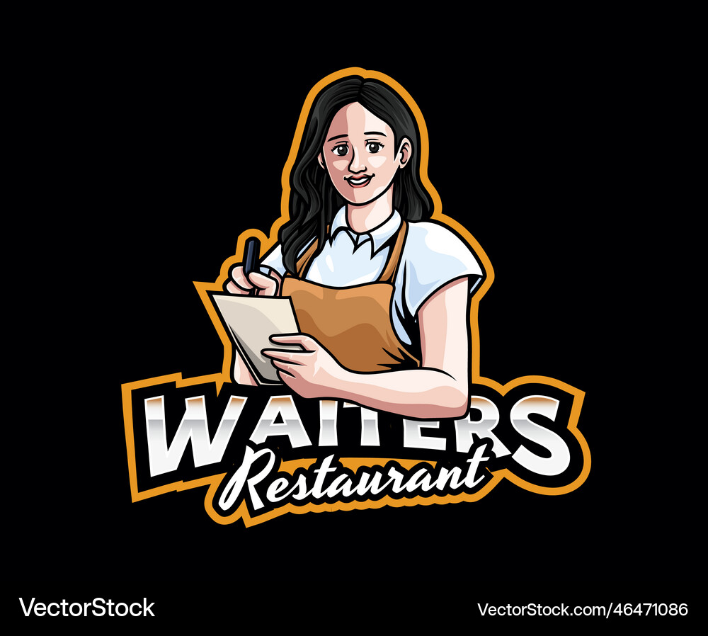 Female waiter mascot logo design Royalty Free Vector Image
