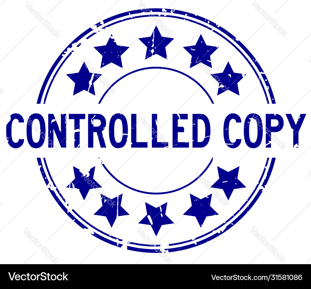 Grunge blue controlled copy word with star icon Vector Image