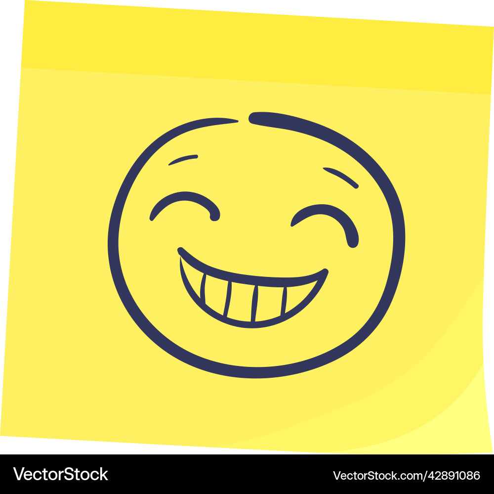 Happy face on yellow sticker funny memo note Vector Image