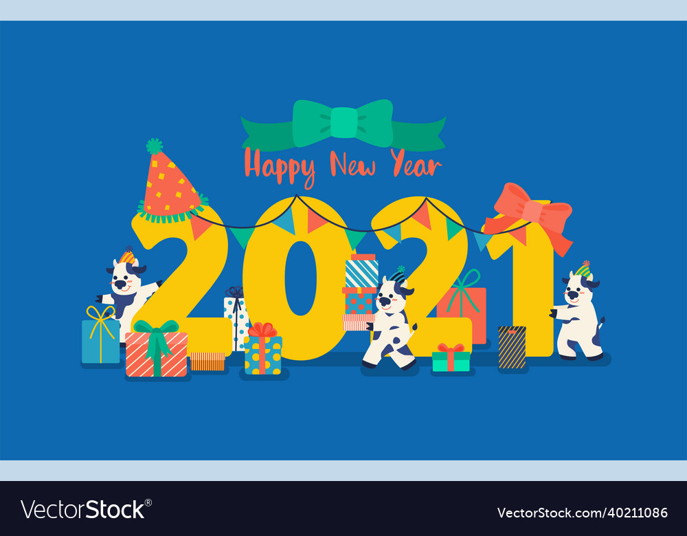 Happy new year 2021 year of the cow party poster Vector Image