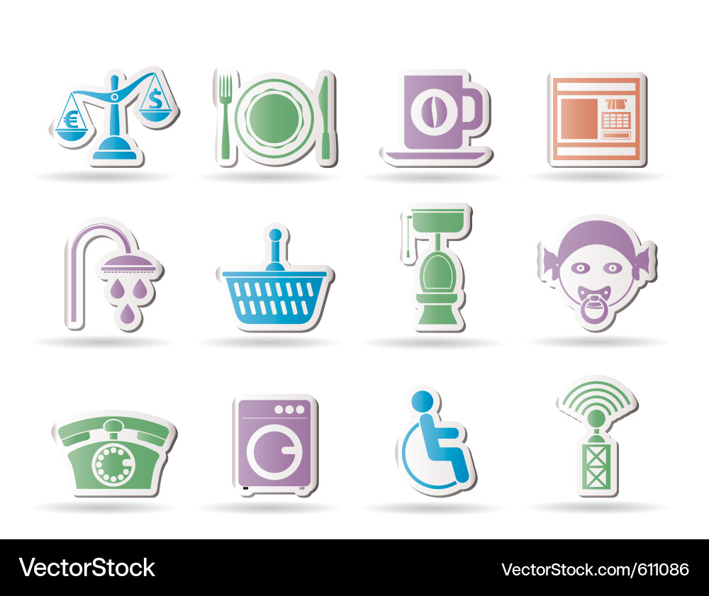 Hotel and hotel services icons Royalty Free Vector Image