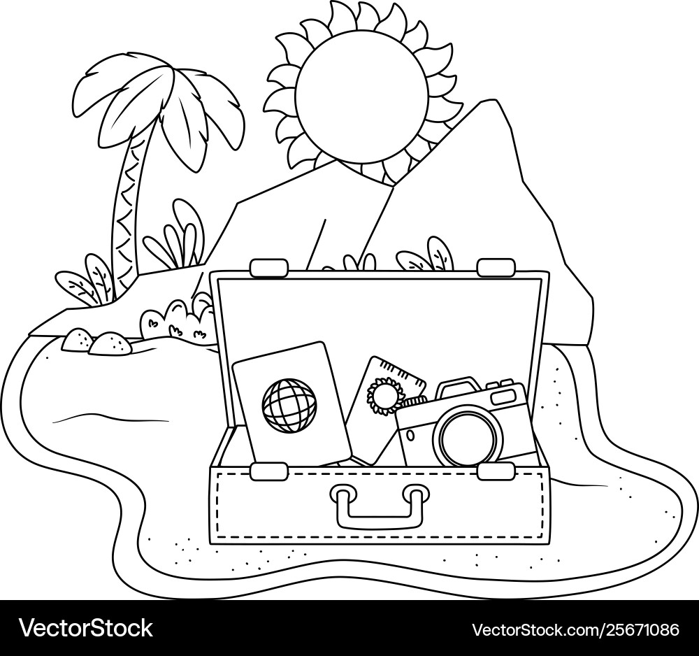 Landscape beach on sand in black and white Vector Image